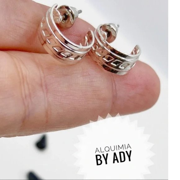 Alquimia | Jewelry | Mini Steel Silver Statement Sleeves Hoops | Poshmark